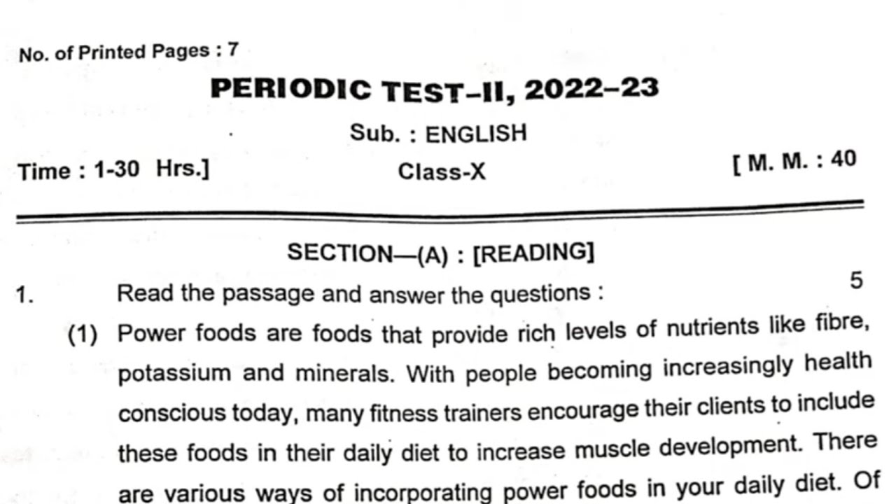 Class 10 English periodic test 2 question paper (2022 - 2023) | Unit ...