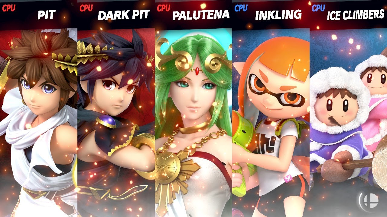 Pit & Dark Pit & Palutena (Kid Icarus) vs Inkling (Splatoon) & Ice ...