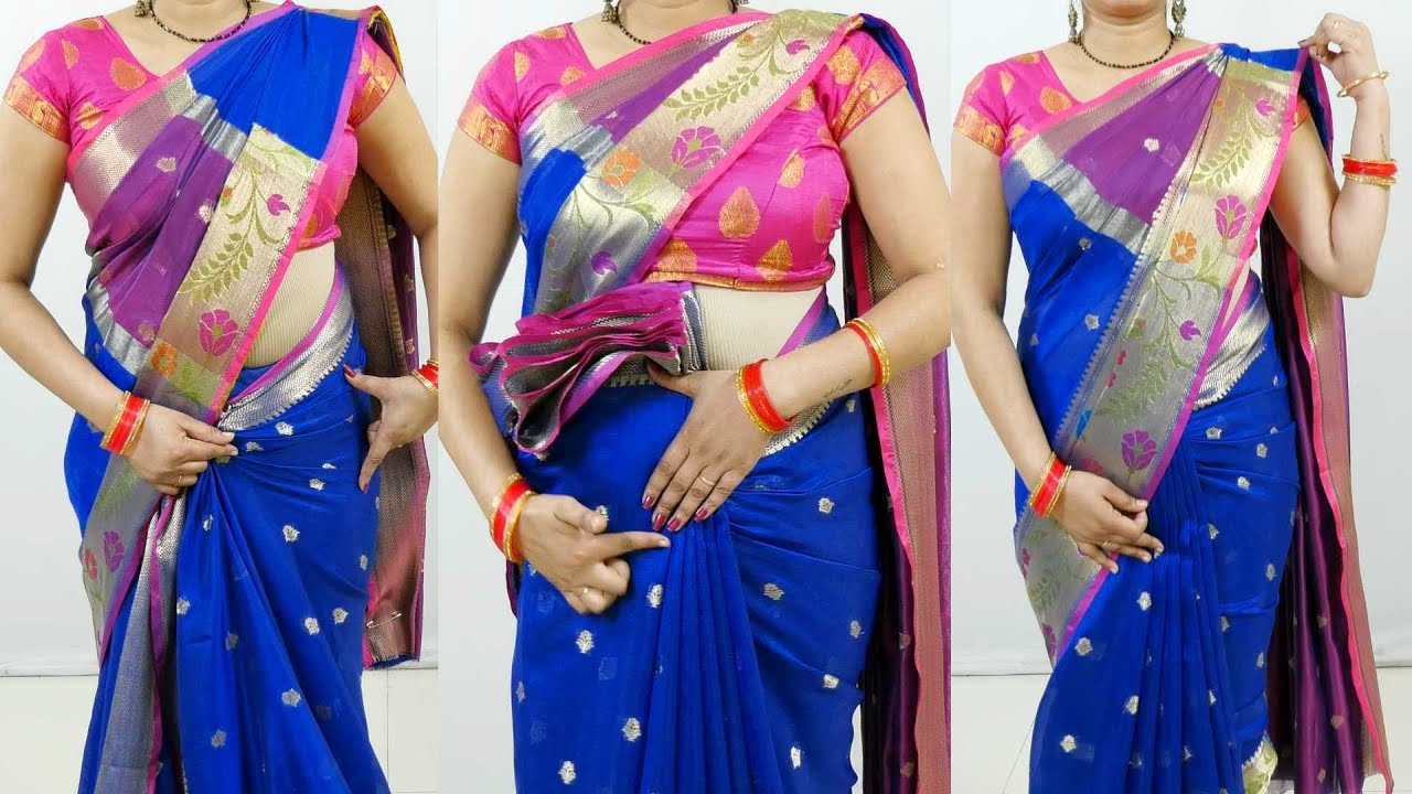 Silk saree draping in easy & simple steps for beginners | Sari draping ...
