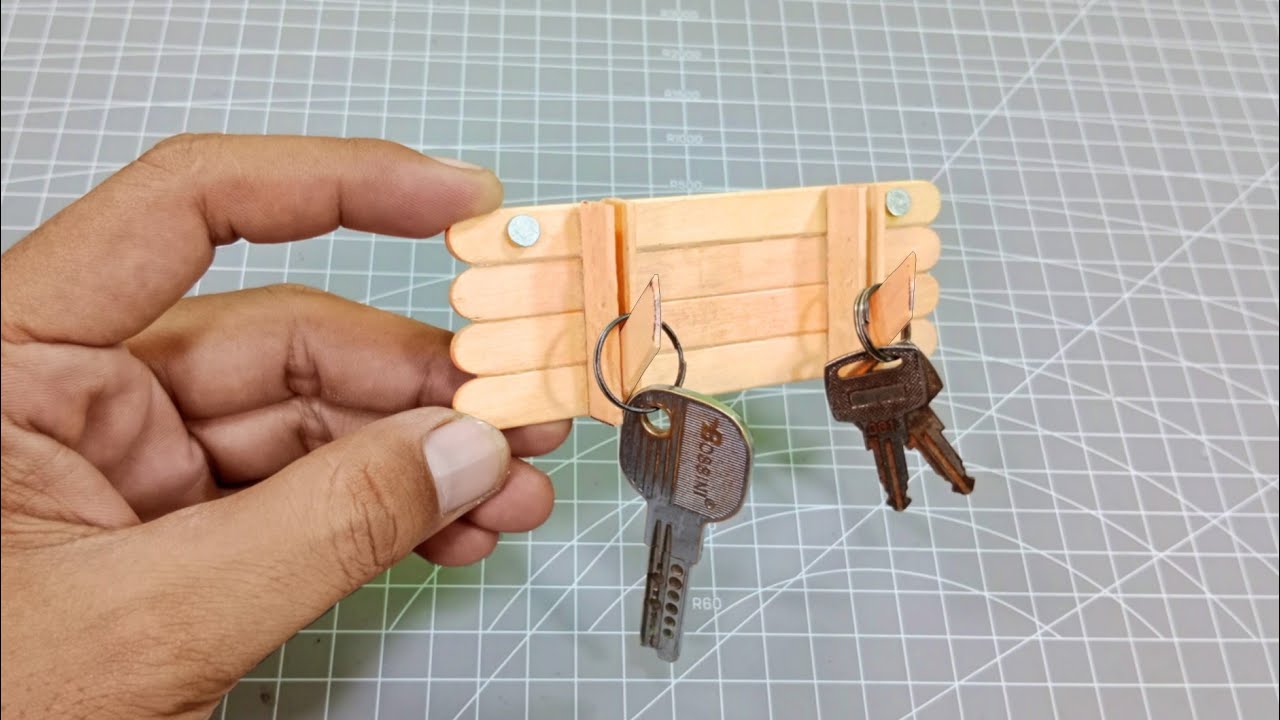 How To Make Key Holder at Home With Popsicle Sticks | Wall Hanging ...