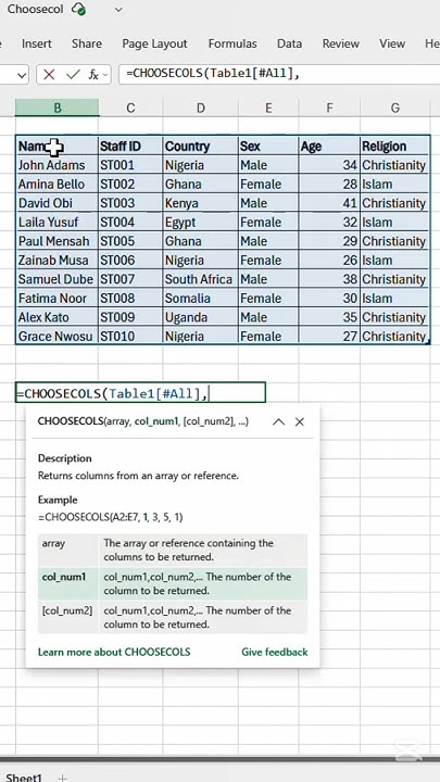 Extract Specific Columns in Seconds with CHOOSECOLS in Excel! #microsoftexcel #excel #exceltips ...