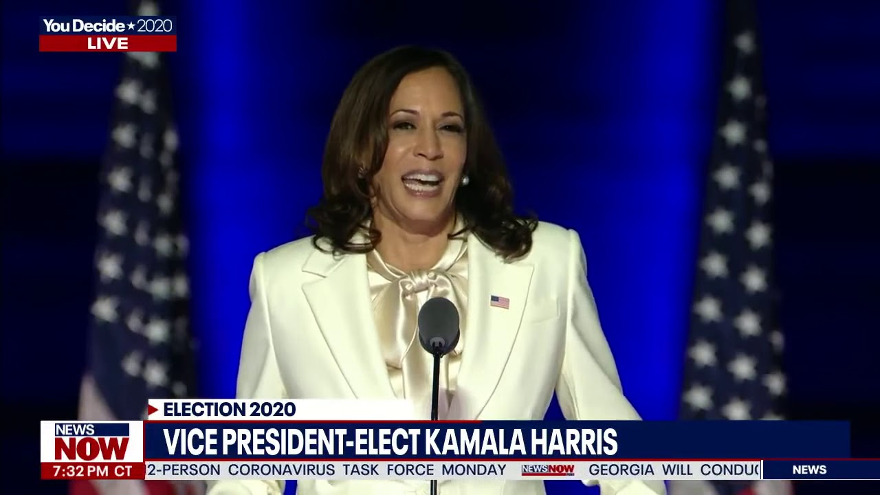FIRST FEMALE VP-ELECT: Kamala Harris Addresses Nation After Victory ...