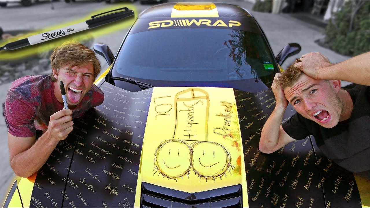 SHARPIE DRAWINGS ON BRO'S GOLD CORVETTE PRANK *PERMANENT* - YouTube