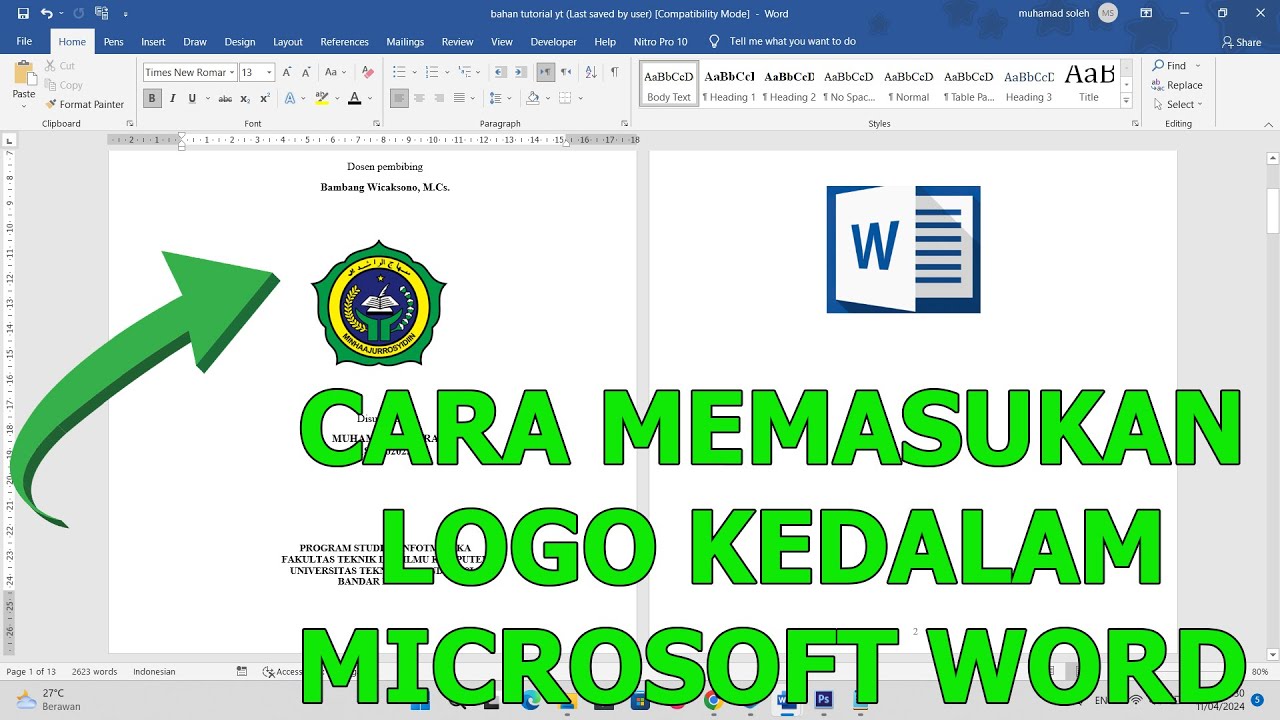 Cara memasukan logo ke microsoft word - YouTube