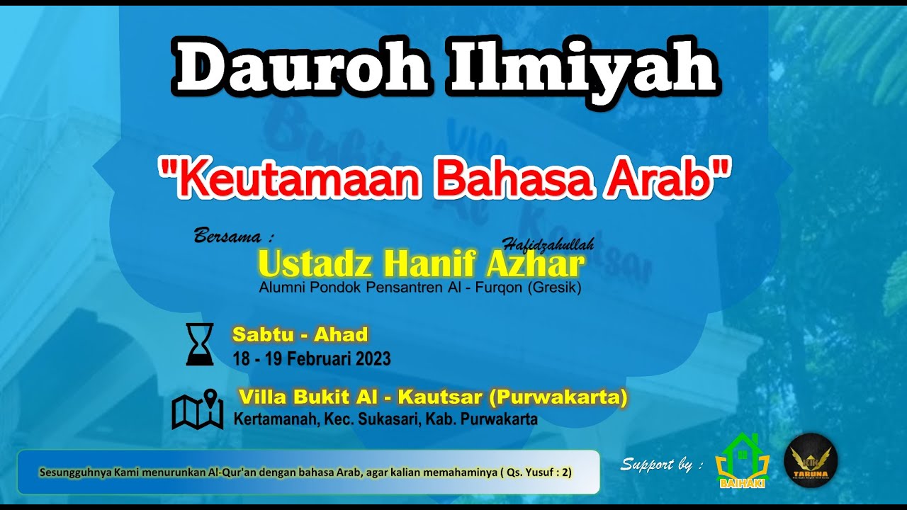 Live Kajian Tematik: Keutamaan Bahasa Arab - Ustadz Hanif Azhar - YouTube