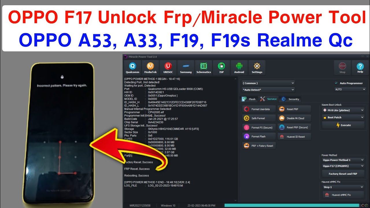 OPPO F17 CPH2095 unlock frp By Miracle Power Tool | OPPO A53, A33, F19 ...