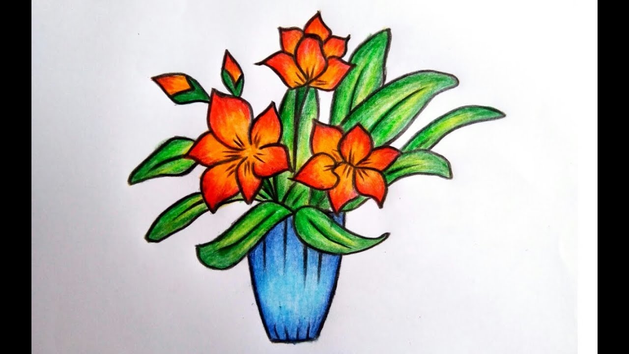 How to draw beautiful Flower vace step by step ||Drawing|| technique ...