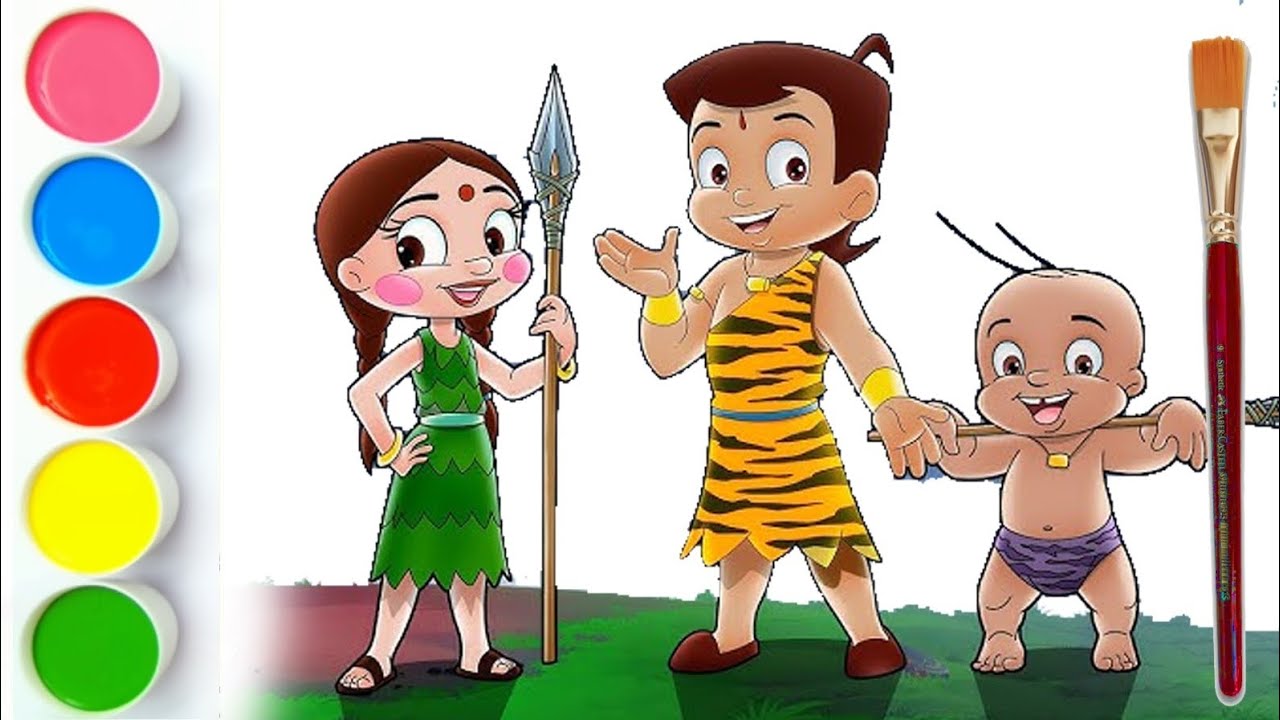 chota Bheem chutki playing in Jungle easy drawing and Coloring for kids ...