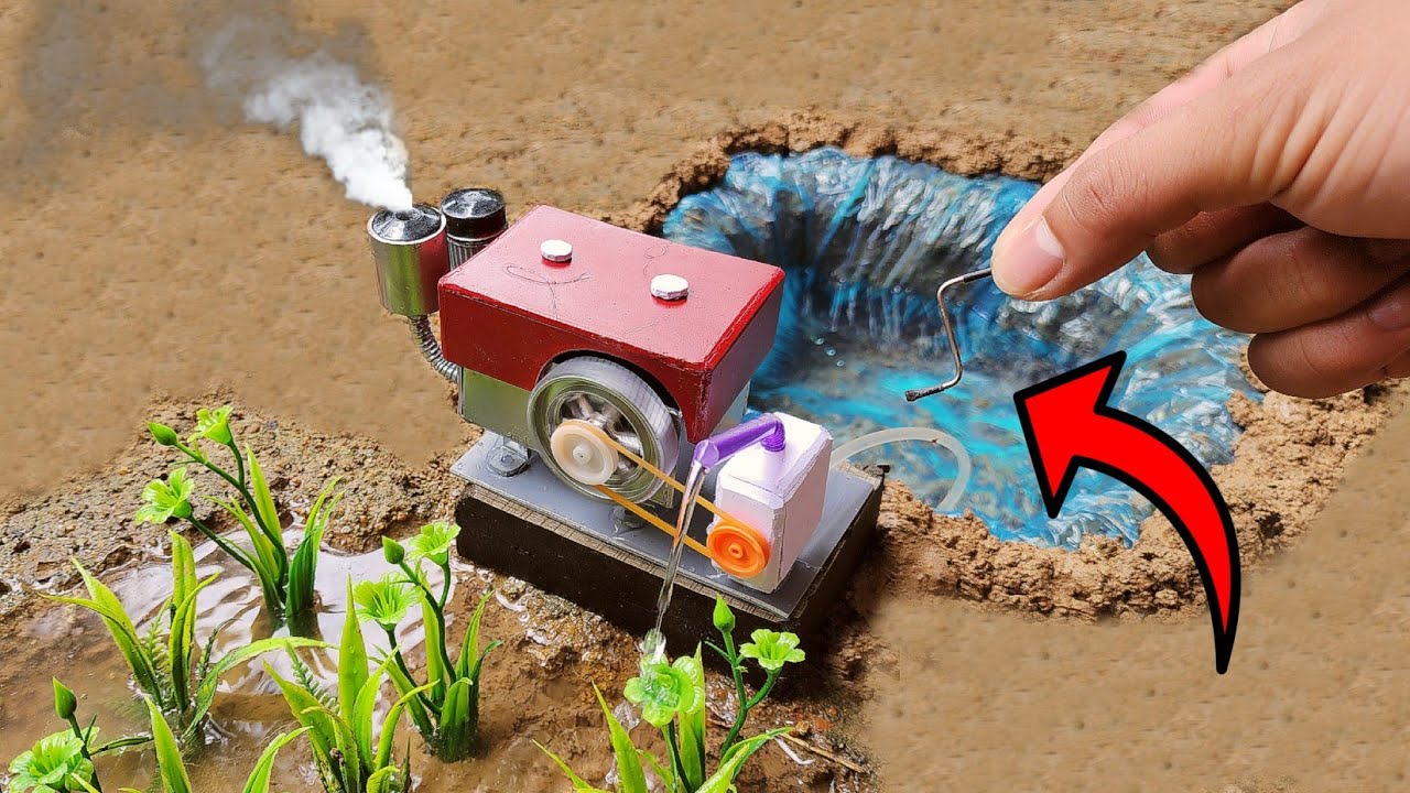 DIY mini diesel engine water pump / science project / DIY water pump ...