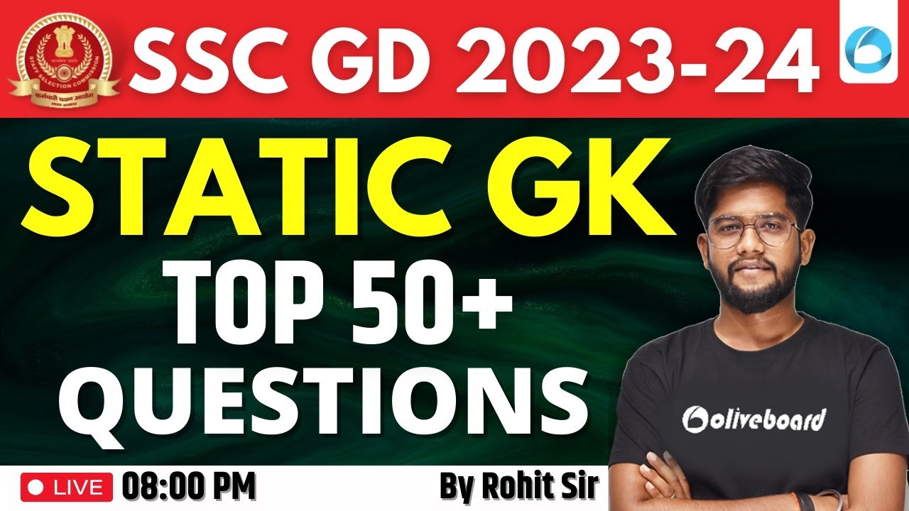 Top 50 + Questions of Static Gk | SSC GD Exam Special 2024 | GK/GS ...