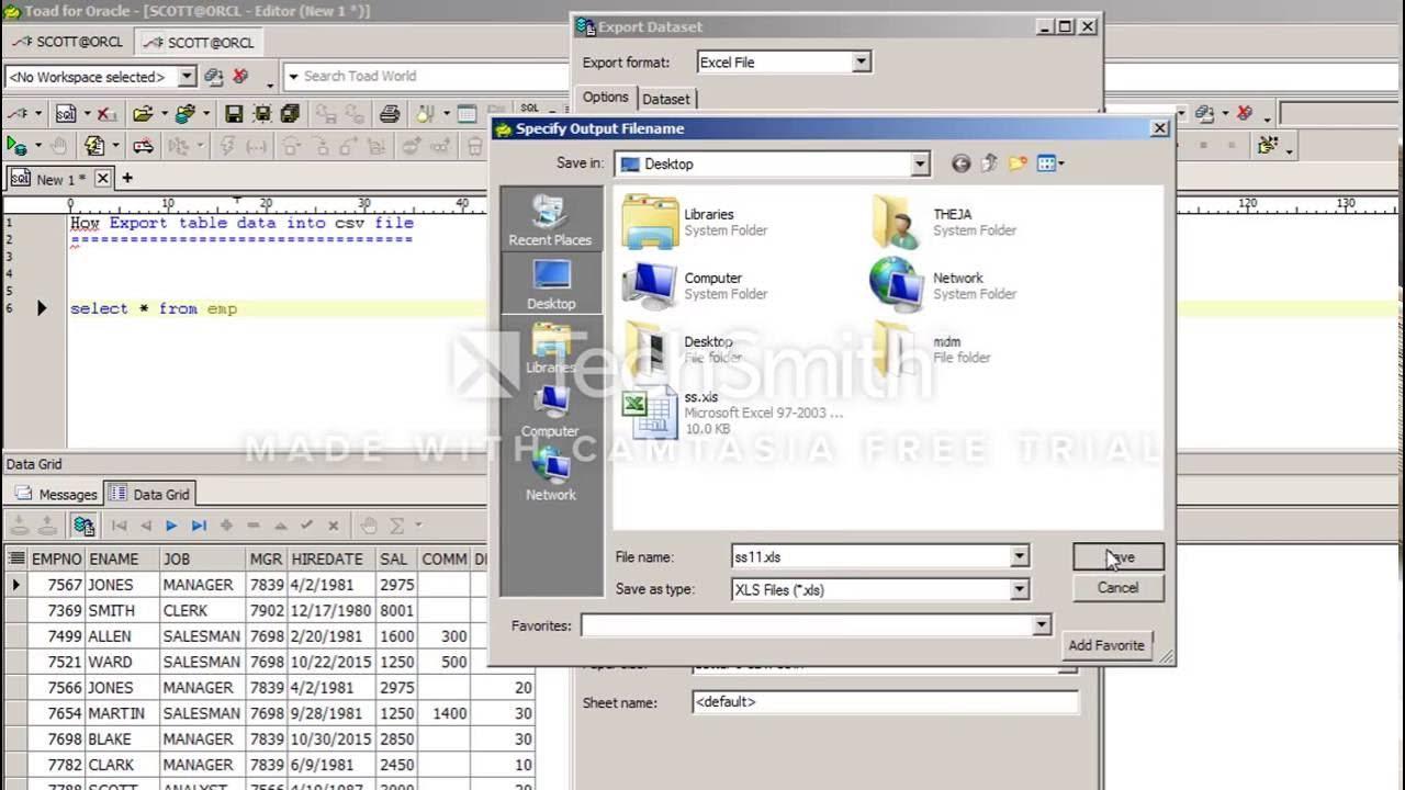 Export table data into excel file using TOAD - YouTube