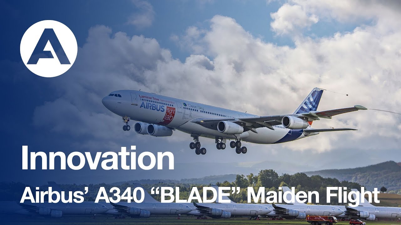 Airbus' A340 "BLADE" performs its maiden flight - YouTube