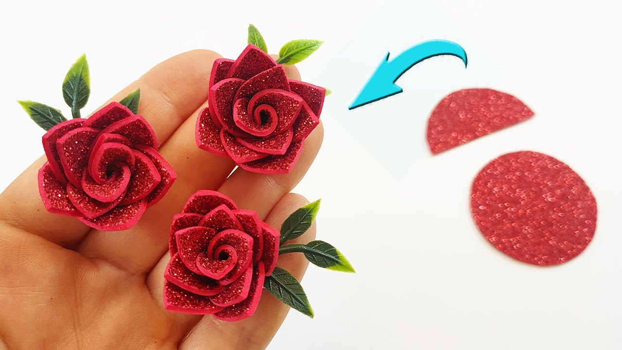 Make Simple Little Roses from Glitter Foam Sheet - How to Make Rose - YouTube