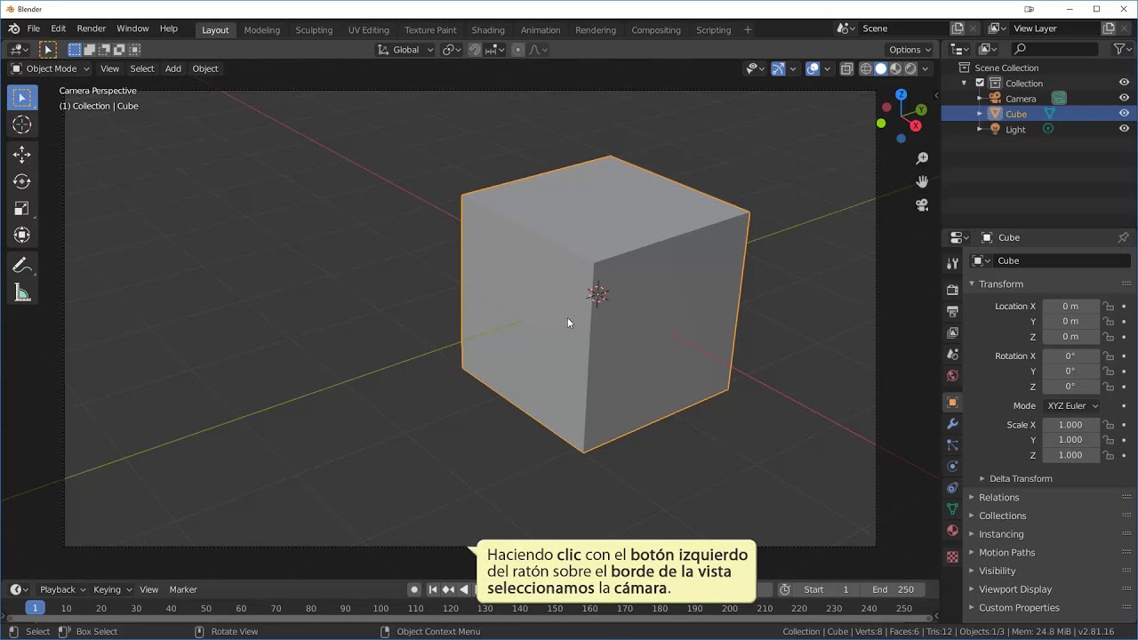 01 Tutorial de manejo de Cámara con Blender 2.8x. Encuadre básico - YouTube