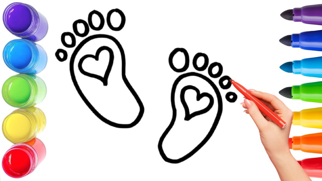 How To Draw cute foot print Drawing, Painting & Coloring For Kids and ...