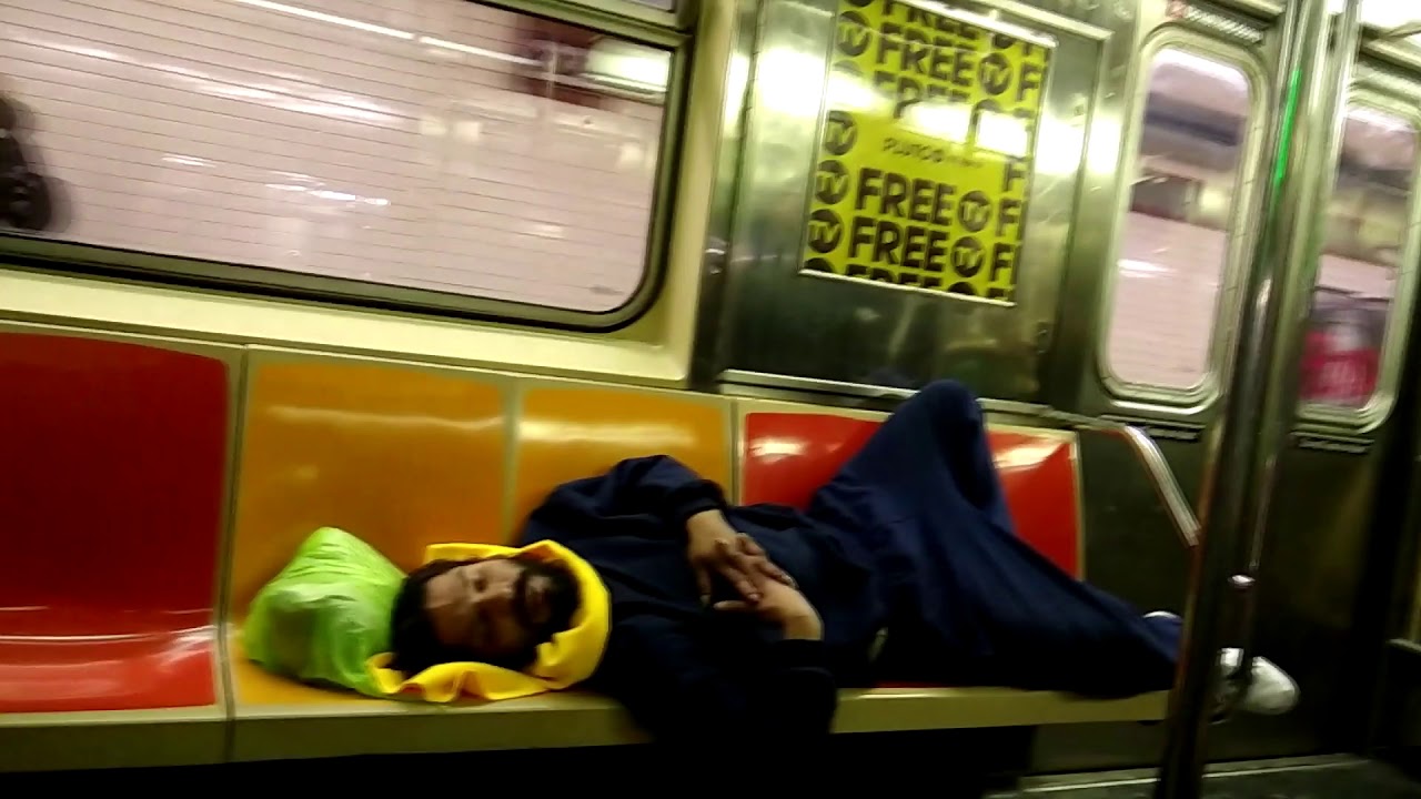 Homeless people sleeping on the subway train - New York City - MTA ...