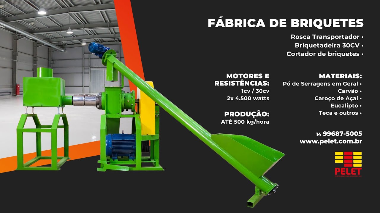 Fábrica de Briquetes com a Briquetadeira 30cv - Rosca Alimentadora e ...