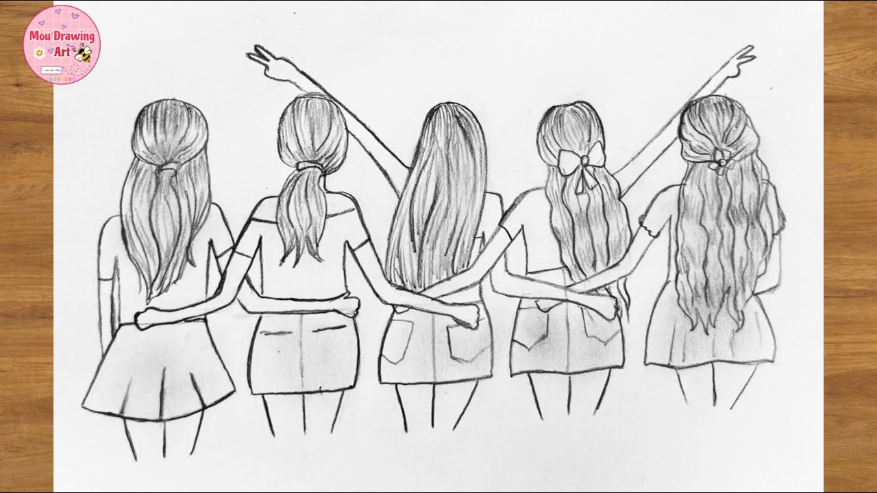 Five girls drawing easy | Five best friends drawing girl easy | best ...