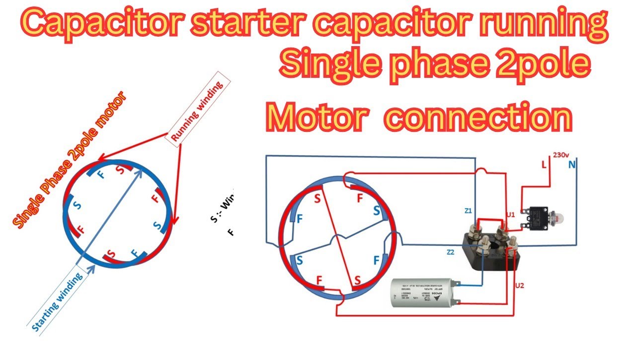 Capacitor starter capacitor running 2pole single phase motor connection ...