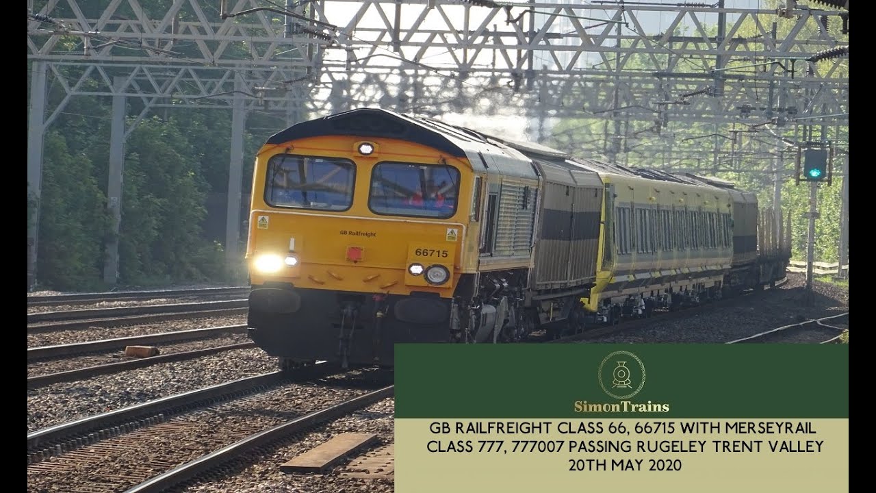 GBRF Class 66, 66715 with Merseyrail Class 777, 777007 passing Rugeley ...
