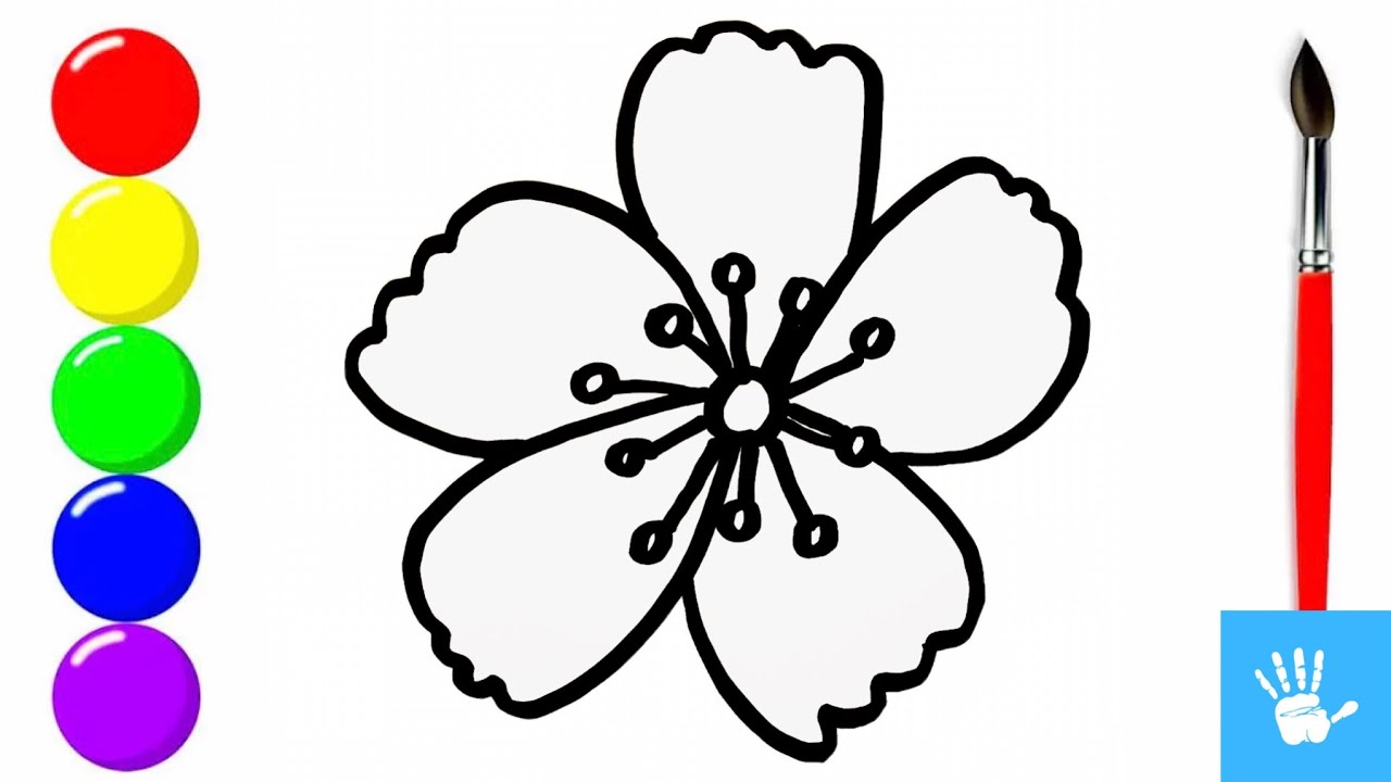 How To Draw and Color a Cute Pretty Flower for Children | Cara ...