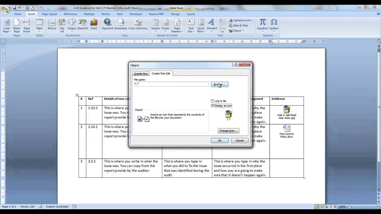 How to embed CAR evidence into a word document - YouTube