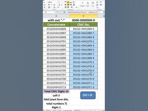 Concatenate CNIC in Excel || Number congratulations | Concatenate Number with dash #shorts - YouTube
