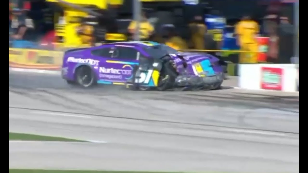 Cody Ware HUGE CRASH ( injured ) Nearly hits Pit road opening - YouTube