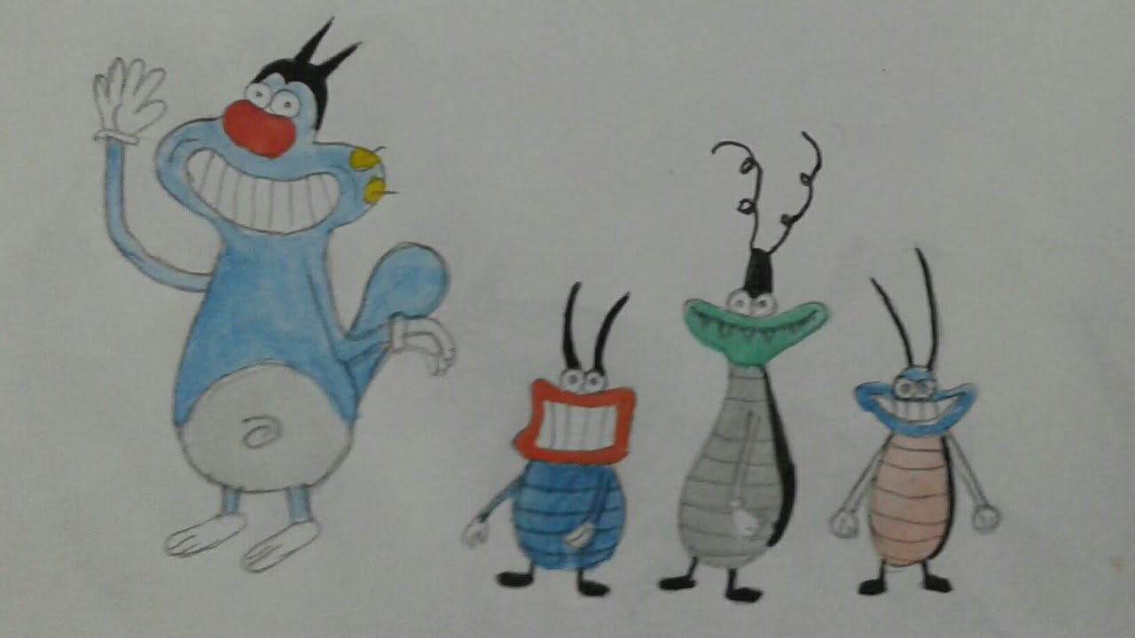How to draw Oggy and the cockroaches - YouTube