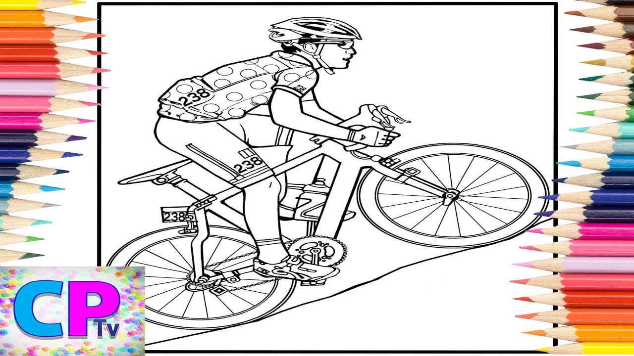 Bike Race/Competitor Rides Uphill/Bike Lovers/Creative Drawing/Coloring ...
