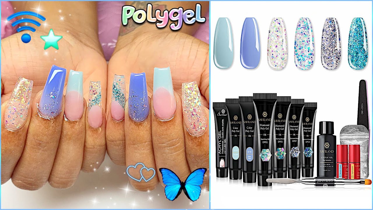 SAVILAND Blue Polygel Kit! Step By Step w Removal, Filing! French Tips ...