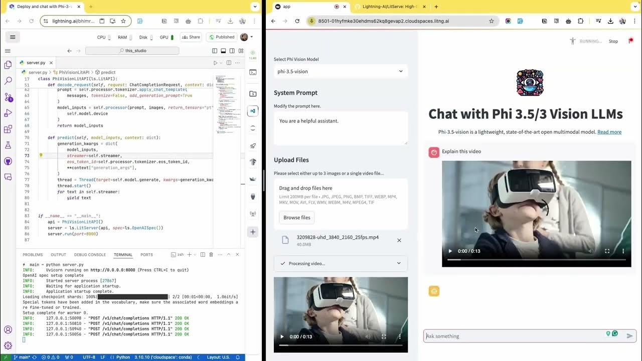 Chat with Phi-3.5-vision LLM using video & images, powered by 𝐋𝐢𝐭𝐒𝐞𝐫𝐯𝐞's OpenAI Compatible API ...