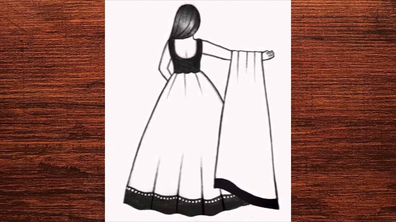 how to draw a girl with lehenga backside || gril drawing || girl ...