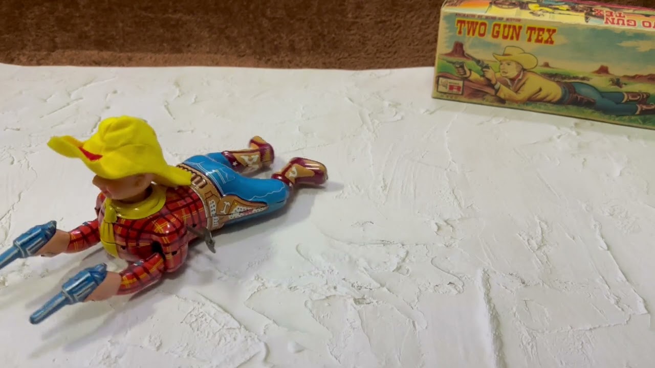 60s TPS Two Gun Tex Shooting Cowboy Vintage Tin Toy - YouTube