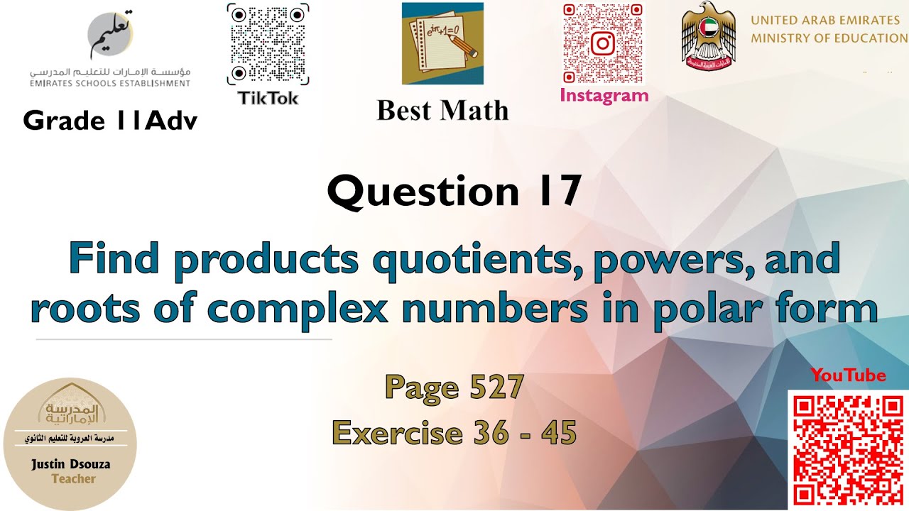 Find powers of complex numbers in polar form (DeMoivre's theorem) | Q17 ...