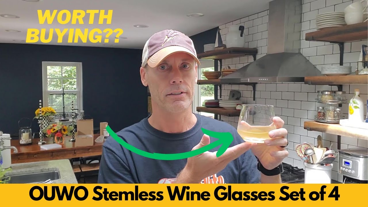 OUWO Stemless Wine Glasses Set of 4, 13 5oz Red White Wine Glasses for ...
