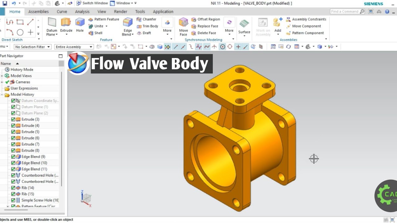 How to make Valve Body in NX | NX Part modelling Tutorial | Flow tee ...