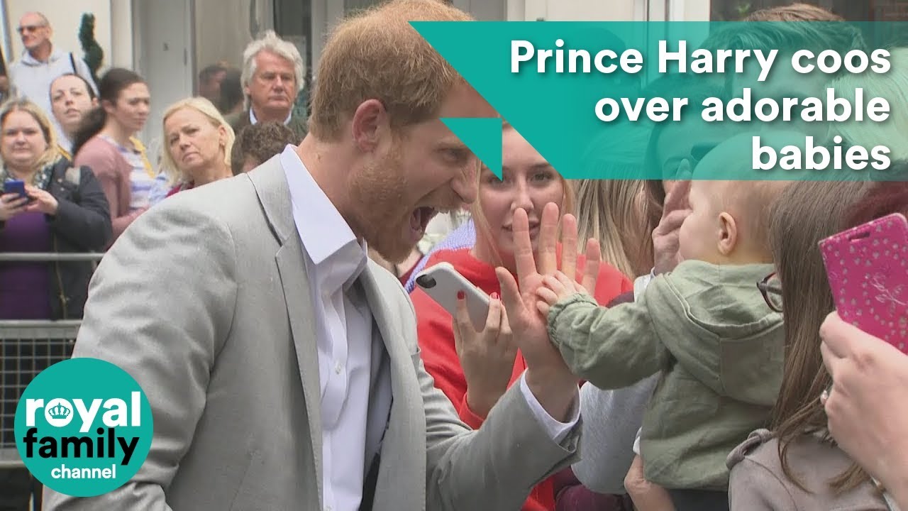 Prince Harry coos over adorable babies - YouTube