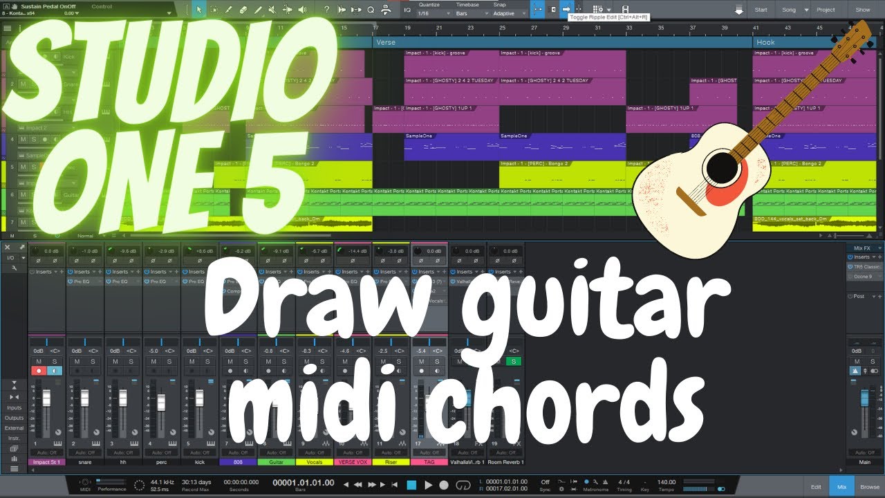 Studio One How To Draw Guitar Midi Chords - YouTube