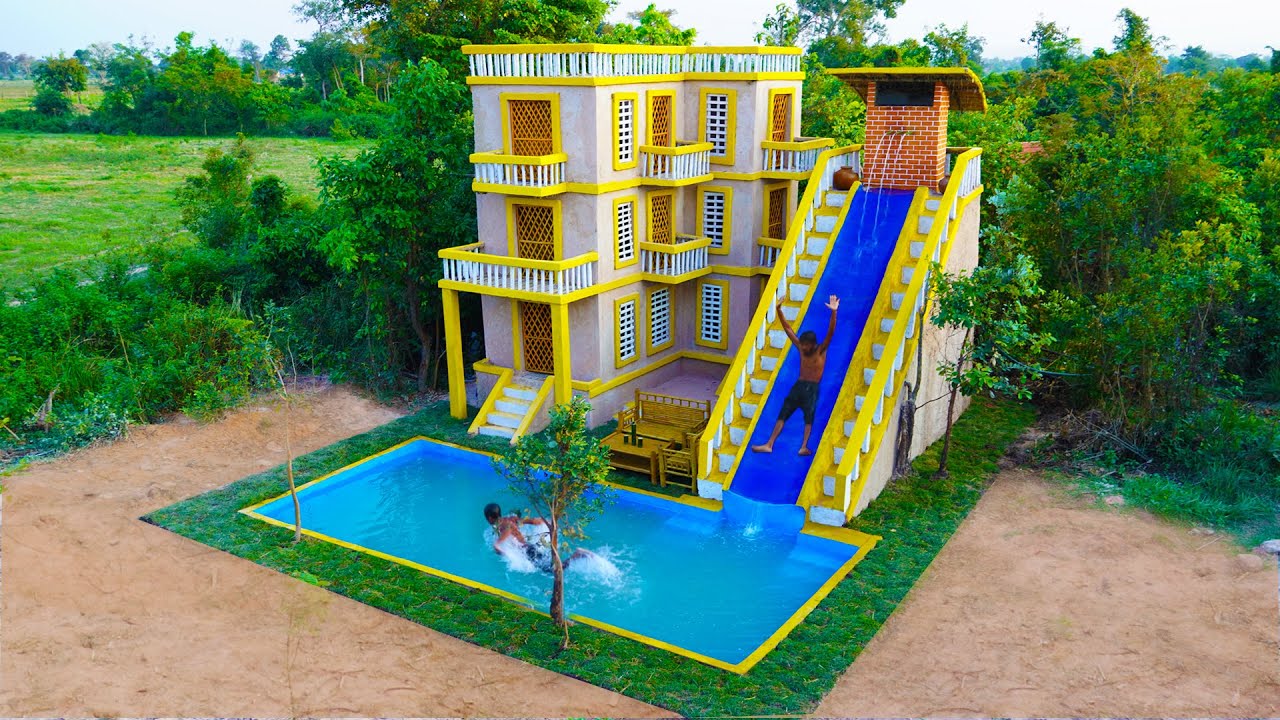 Building Most Creative 4-Story Mud Villa House With Contemporary Water ...