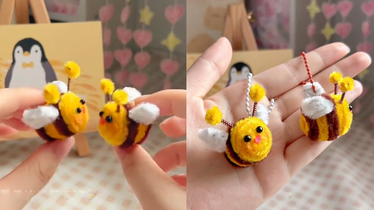 Easy pipe cleaner keychain crafts | Cute Bee Keychain Tutorial using ...