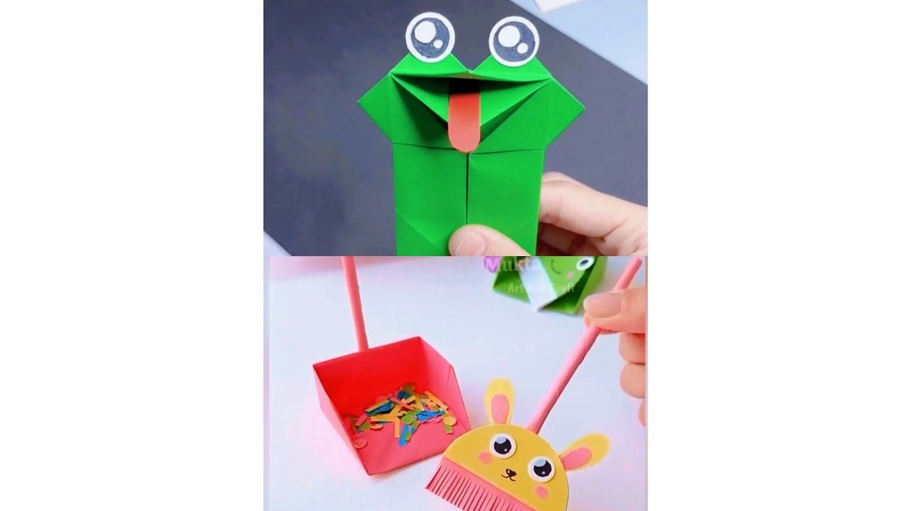 Easy paper craft | cute paper broom and dustpan| how to make paper frog ...