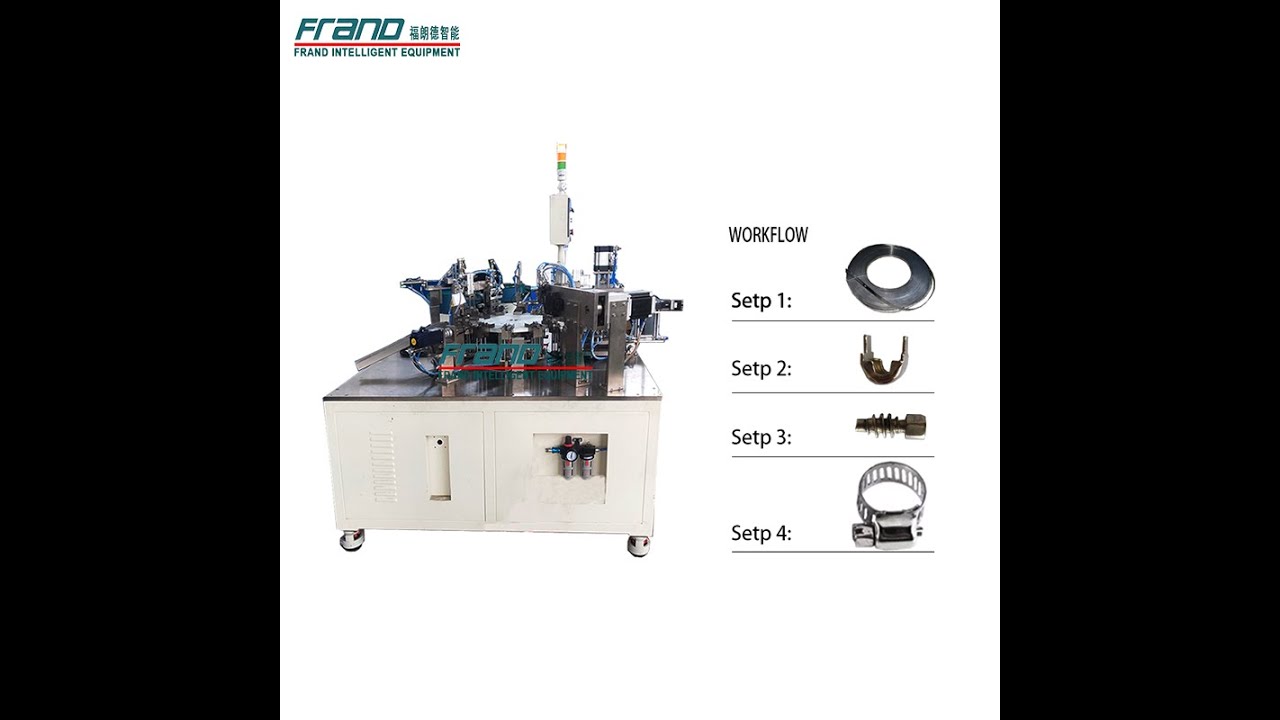 Small American Hose clamp assembly machine - YouTube