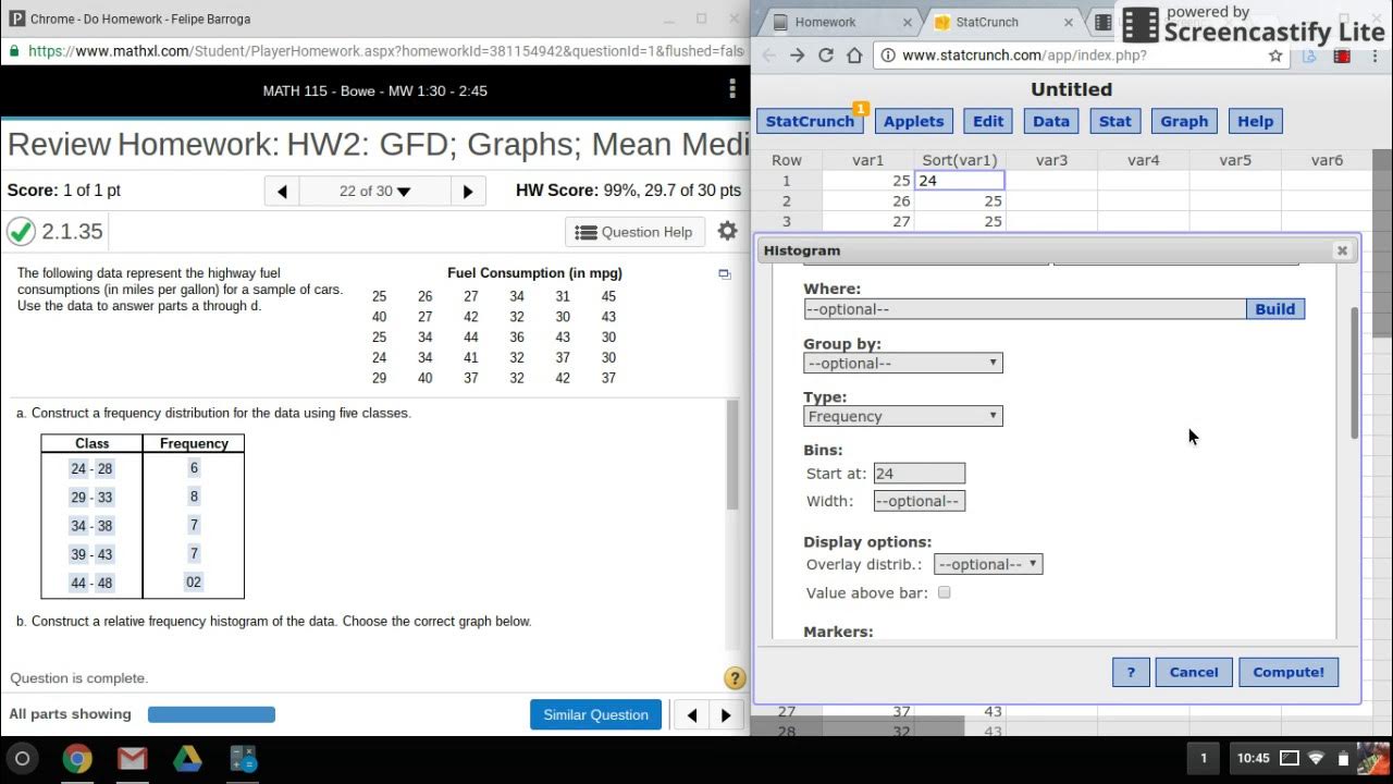 StatCrunch: Frequency/Relative Frequency Distribution Table and Histogram - YouTube
