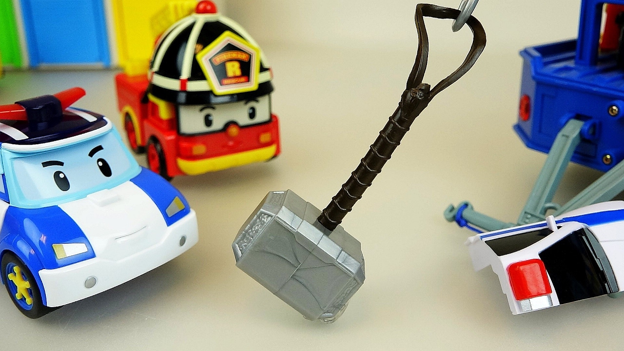 Thor hammer and Robocar Poli car toys - YouTube