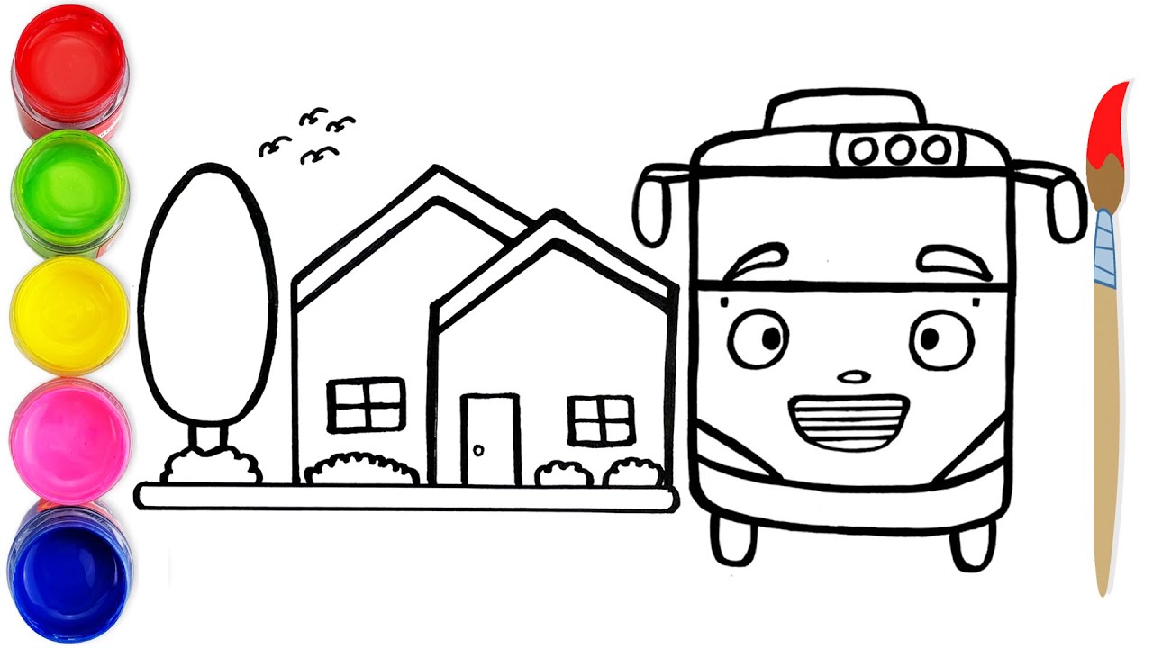 Painting, Drawing and Coloring Bus Tayo which is super nice and cute ...
