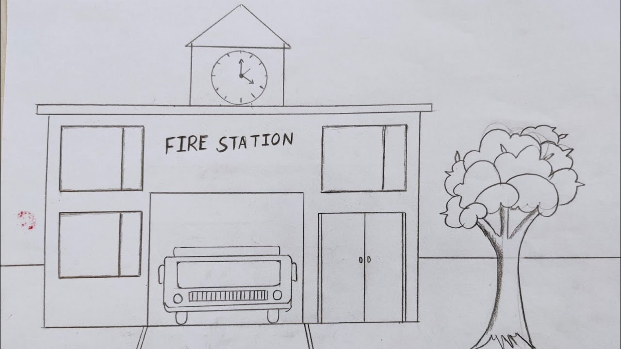 fire station / easy to draw / unique drawing / fire station drawing ...