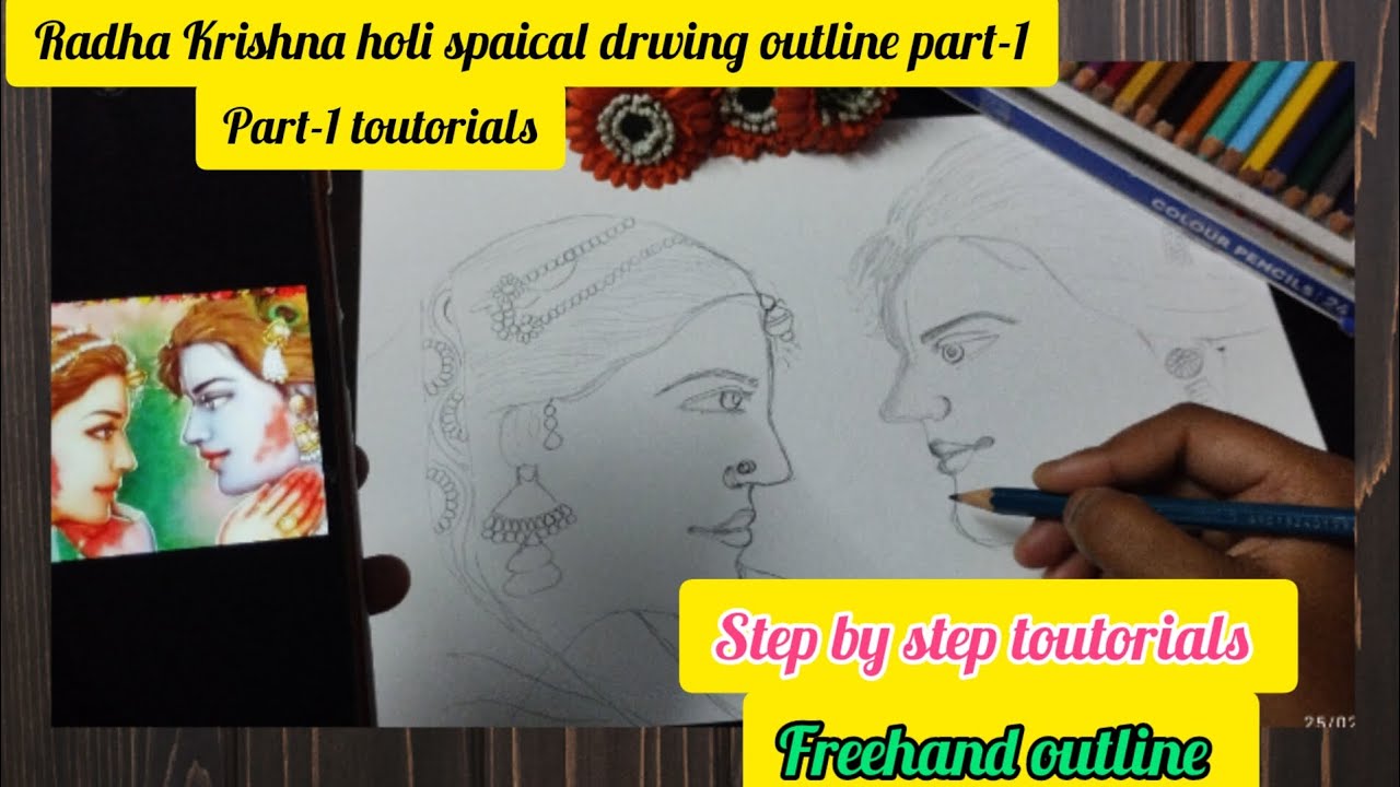 How to draw a radha💞 krishna outline draw||part-1Easy of radha krishna ...