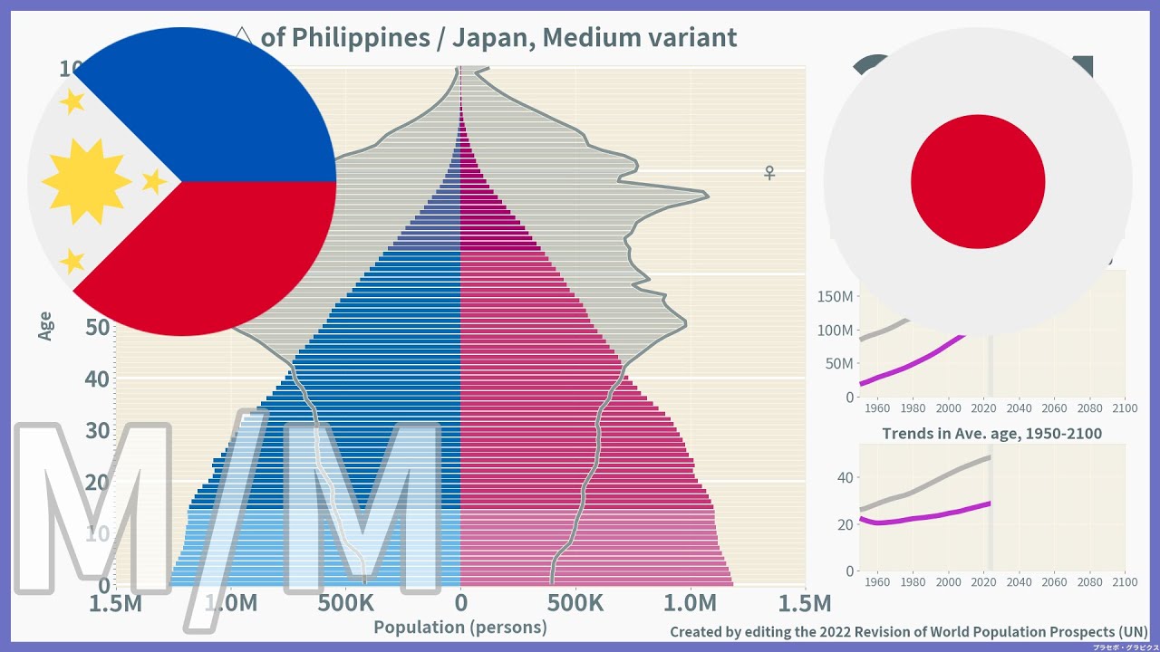 [🇵🇭Philippines vs 🇯🇵Japan] Comparison of Population Pyramids (1950-2100 ...