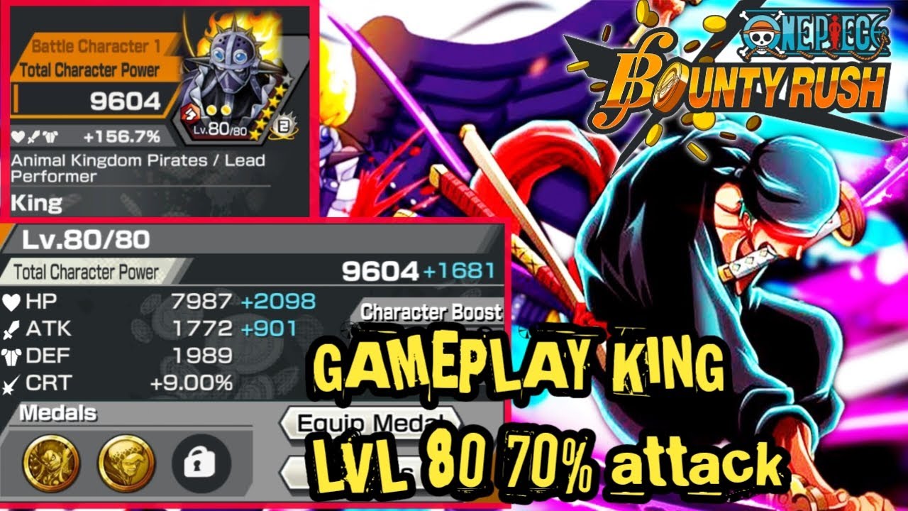 GAMEPLAY KING LEVEL 80 attack 70%🔥🔥🔥 || OPBR#opbr #gacha #onepiece # ...